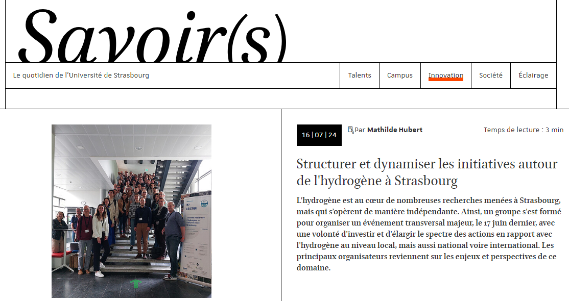 Hydrogen initiatives in Strasbourg - ITI GeoT - Geosciences for the ...